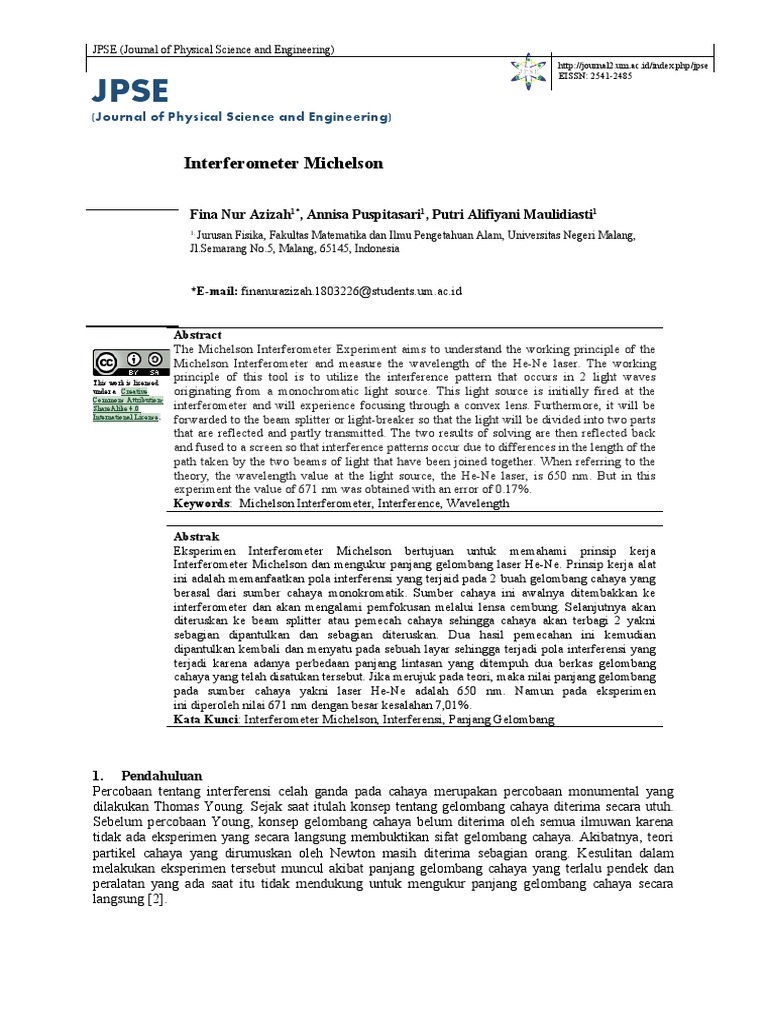Percobaan Interferometer Michelson | PDF