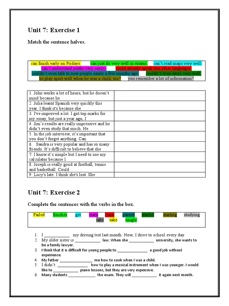 Unit 7: Exercise 1: Match The Sentence Halves | PDF | Waiting Staff | Restaurants