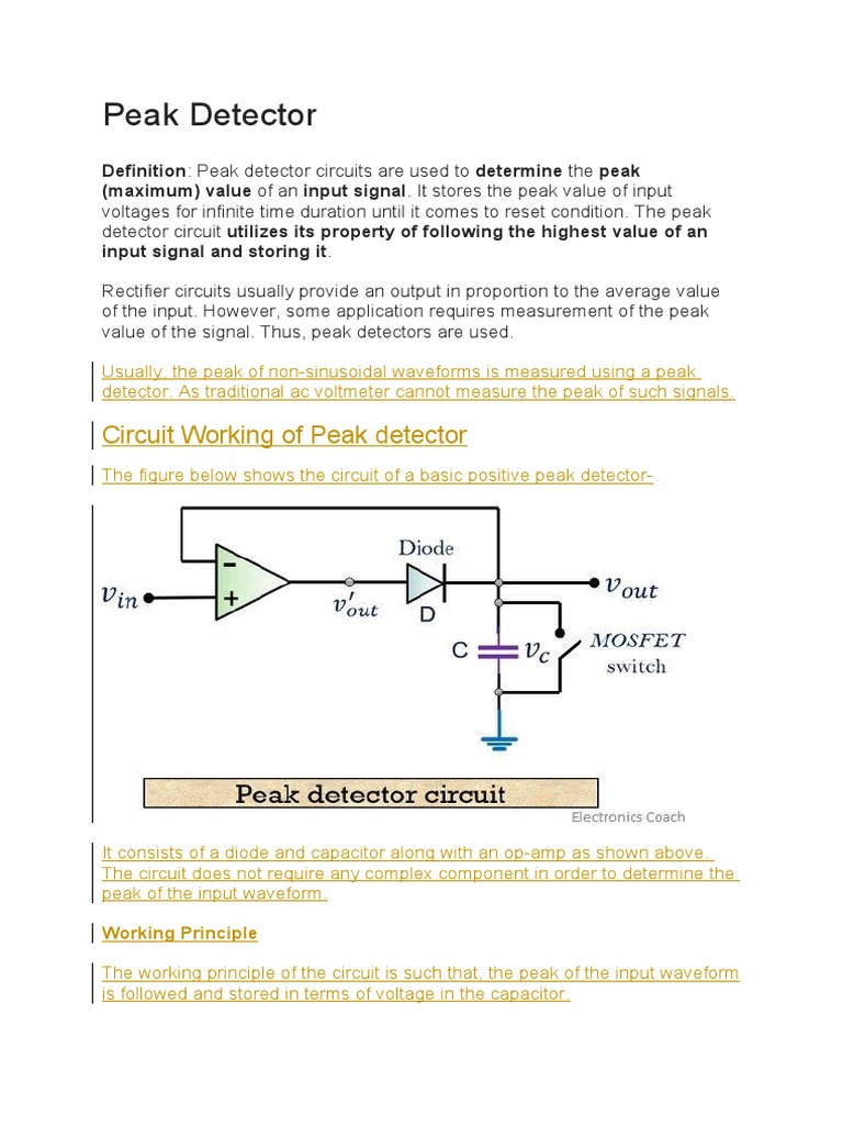 Circuit Working of Peak Detector | PDF | Detector (Radio) | Capacitor