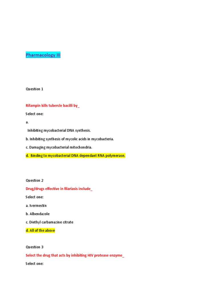 PHARMACOLOGY 3 (MCQ) ? ???? | PDF