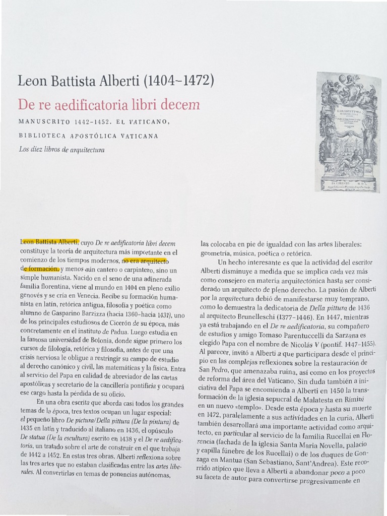 Leon Battista Alberti de Re Aedificatoria Libri Decem | PDF ...