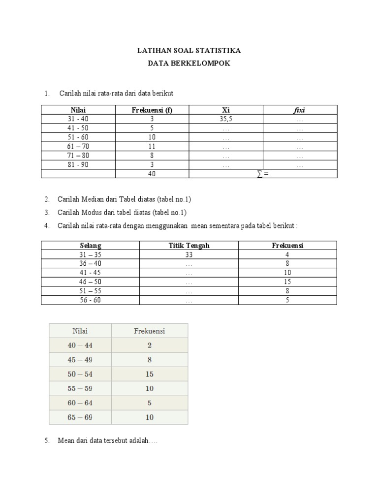 Latihan Soal Statistika (Mean, Modus, Median) | PDF