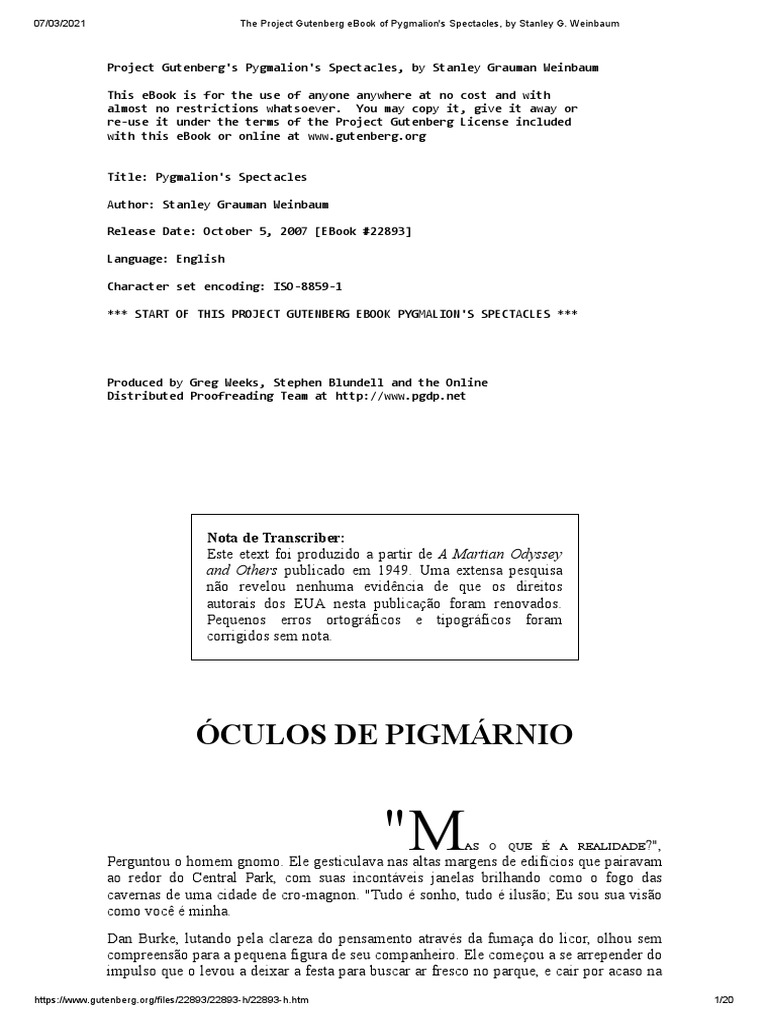 Stanley G. Weinbaum - Pygmalion's Spectacles - 1935 | PDF | Natureza ...