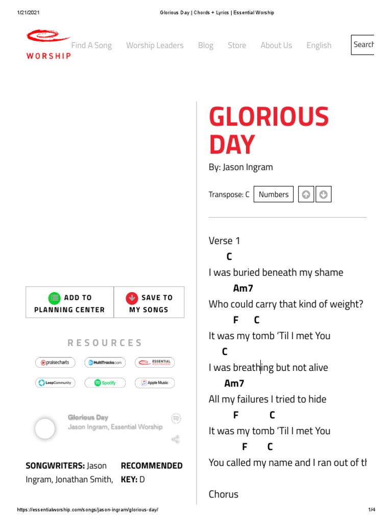 Glorious Day - Chords + Lyrics | PDF | Song Structure | Religious Belief And Doctrine