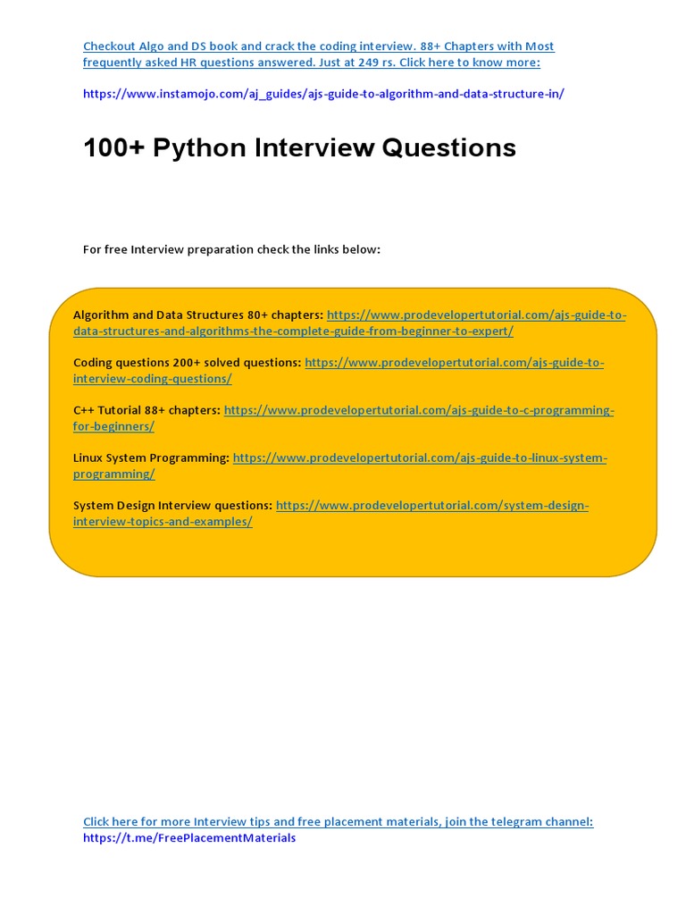100+ Python Interview Questions | PDF | Class (Computer Programming ... 100+ Python Interview Questions | PDF | Class (Computer Programming ...