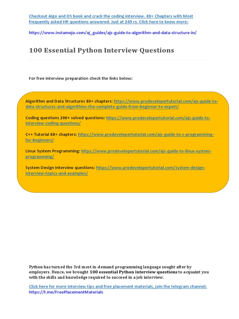 100+ Essential Python Questions | PDF | Parameter (Computer Programming ...