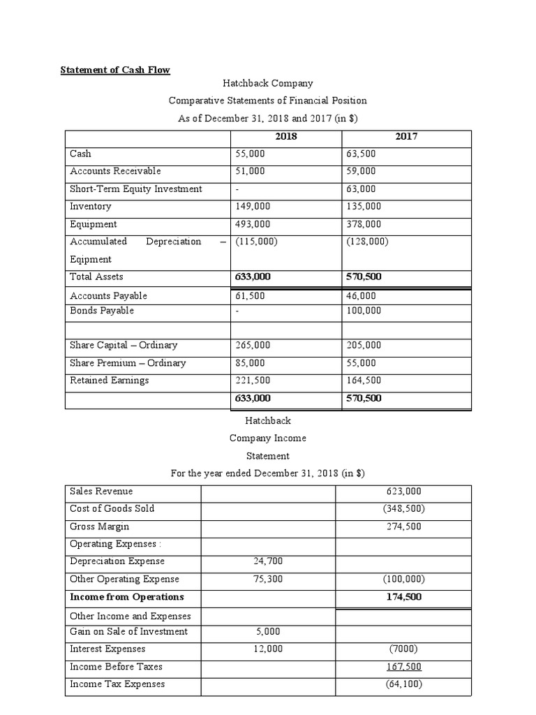 Hatchback Company Cash Flow Statement | PDF | Depreciation | Income