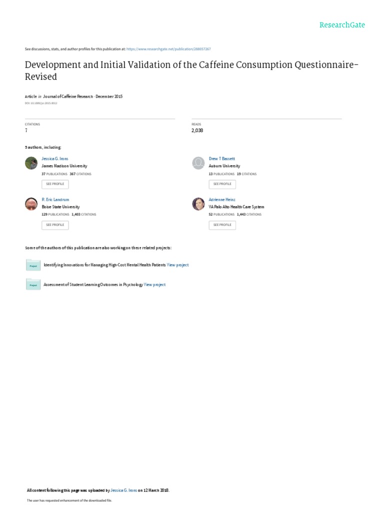Development and Initial Validation of The Caffeine Consumption Questionnaire-Revised | PDF ...