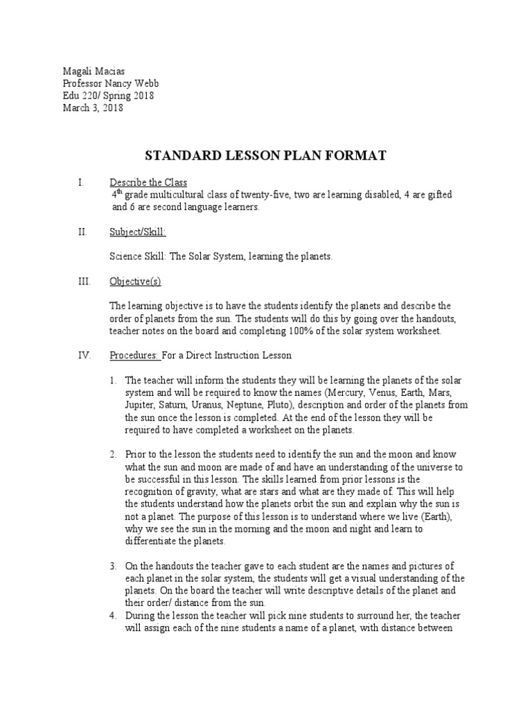 Direct Instruction Lesson Plan Edu 220 | PDF | The Planets | Planets