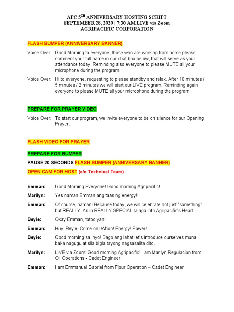 FINAL APC 5th Year Anniversary Hosting Script 2020 v2 | PDF | Business