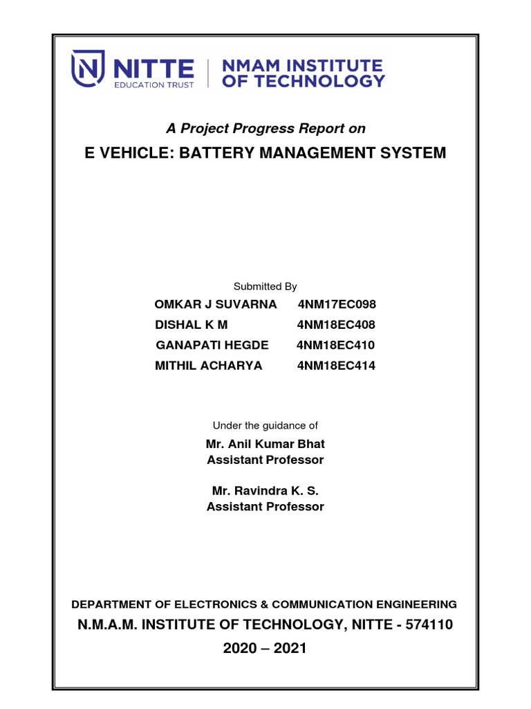 E Vehicle: Battery Management System: A Project Progress Report On ...