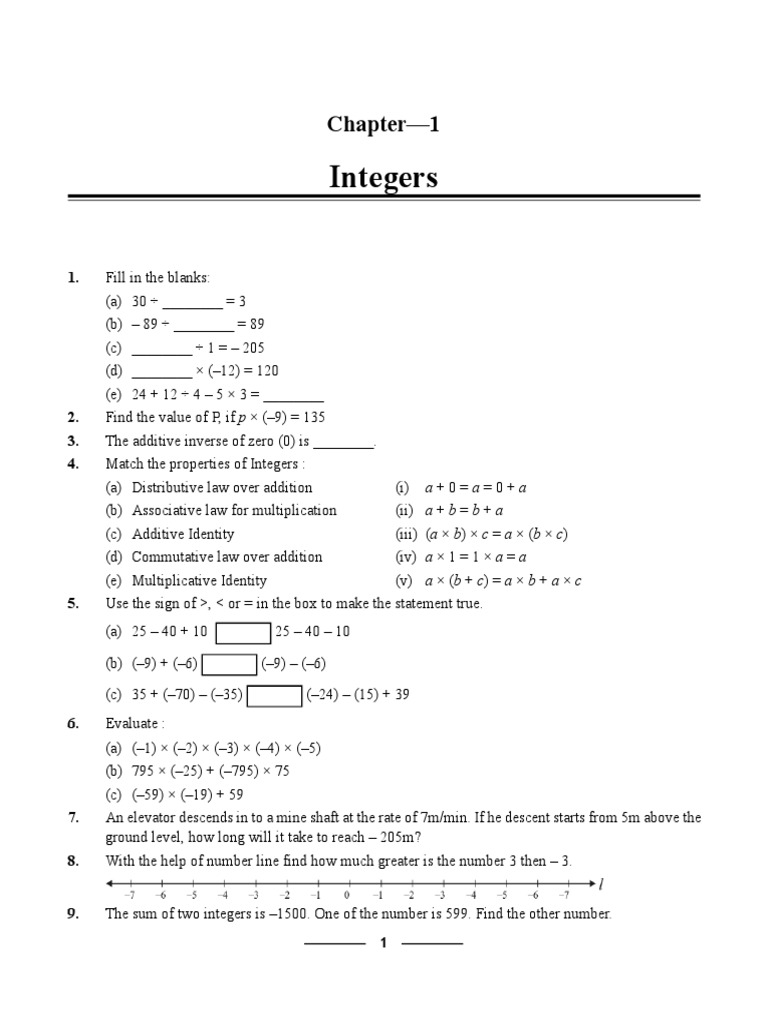 Integers (Class 7th) | PDF | Mathematical Objects | Numbers