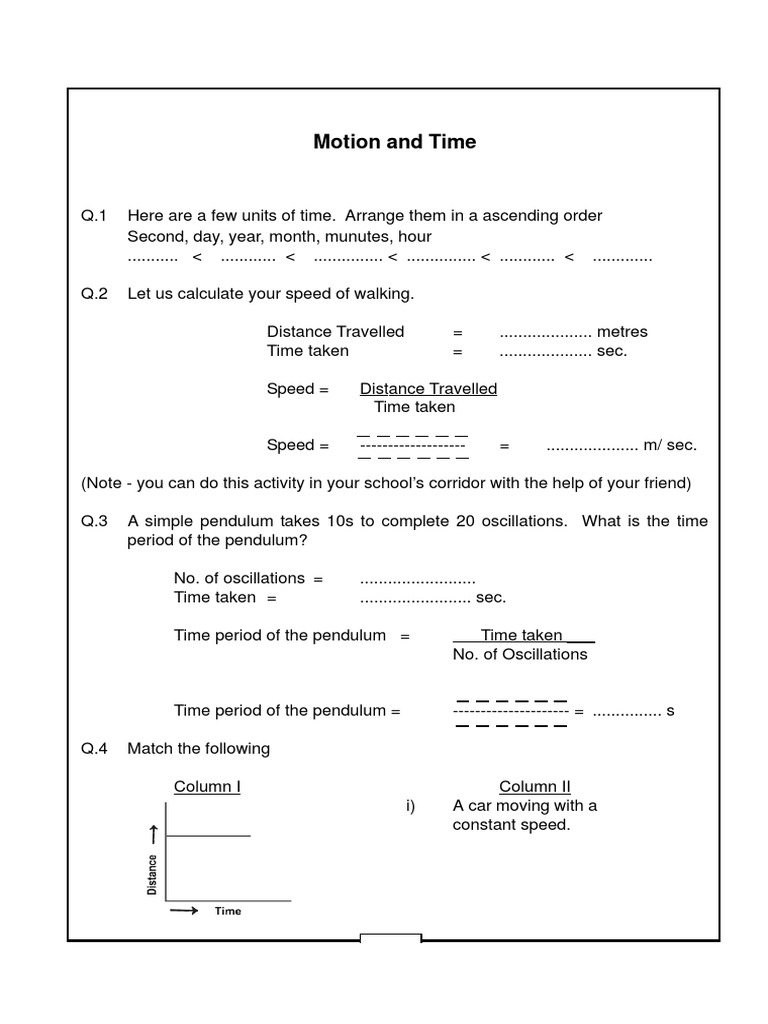 Motion and Time (Class 7th) | PDF | Speed | Quantity