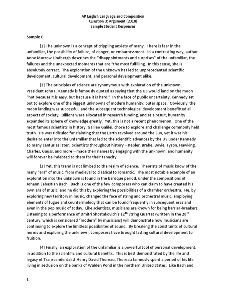 Sample C: AP English Language and Composition Question 3: Argument ...
