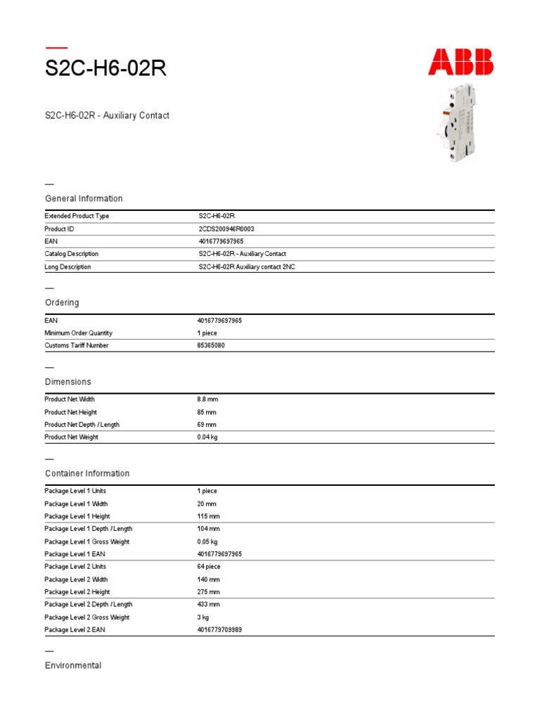 S2C-H6-02R - Auxiliary Contact | Download Free PDF | Electricity | Electrical Engineering
