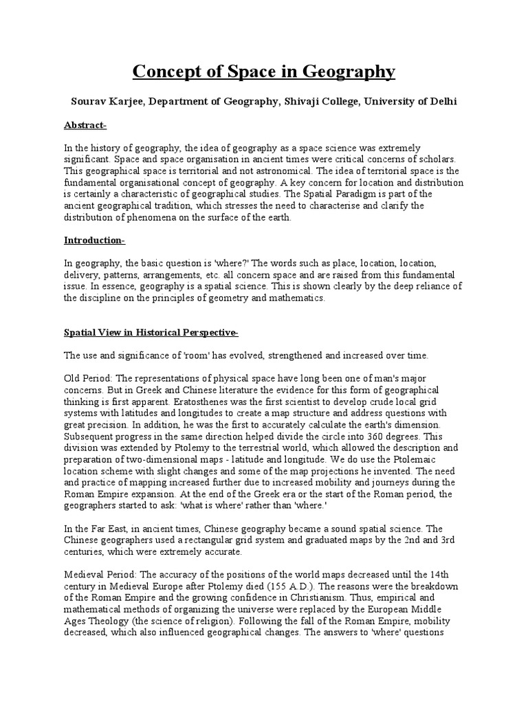 Evolving Concepts of Space in Geography | PDF | Ptolemy | Geography