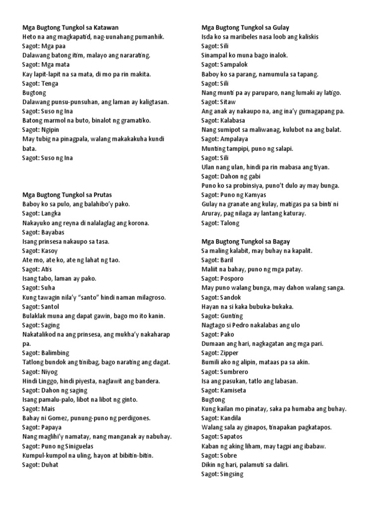 Mga Bugtong Tungkol Sa Katawan | PDF