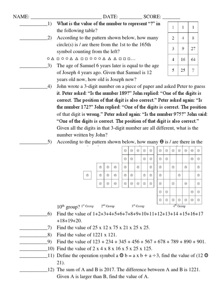 Analysis of a Mathematics Assessment Test | PDF | Summation | Numbers