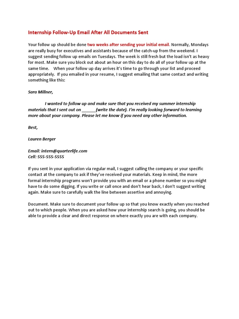 Follow Up Internship Example | PDF