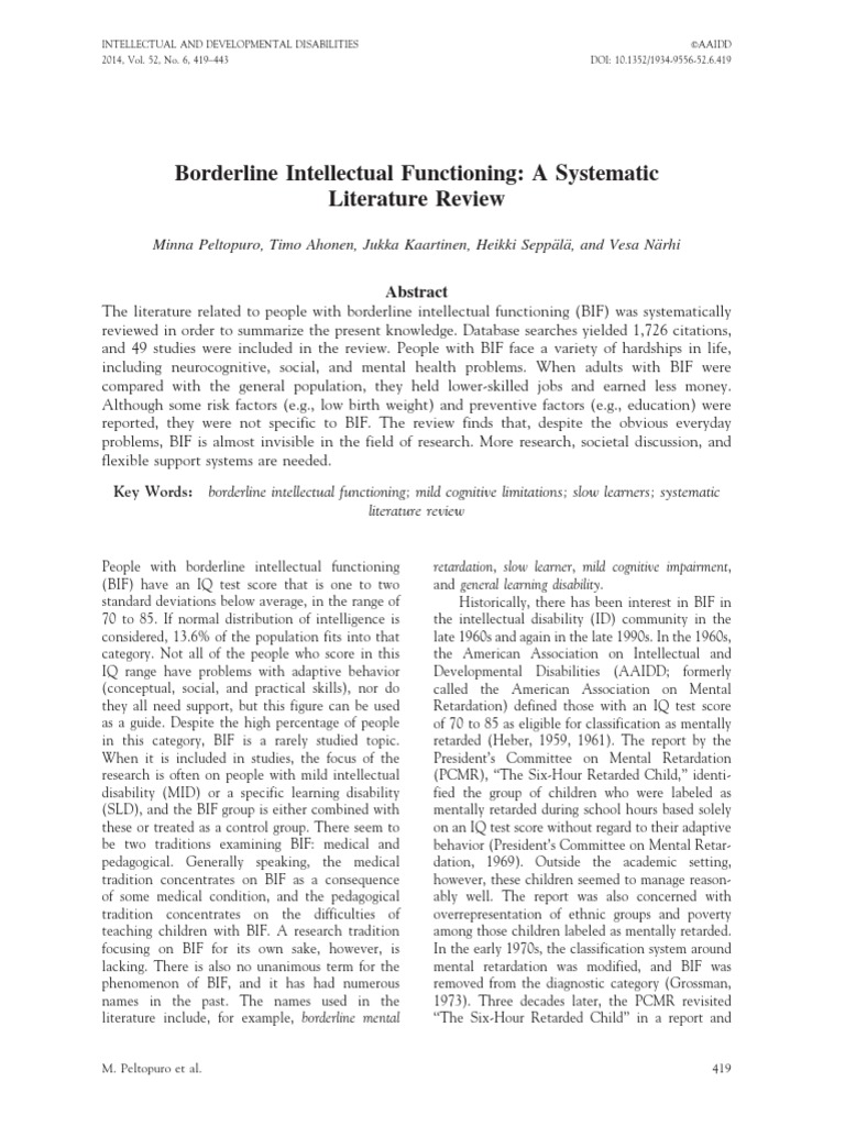 Borderline Intellectual Functioning: A Systematic Literature Review | PDF | Intellectual ...