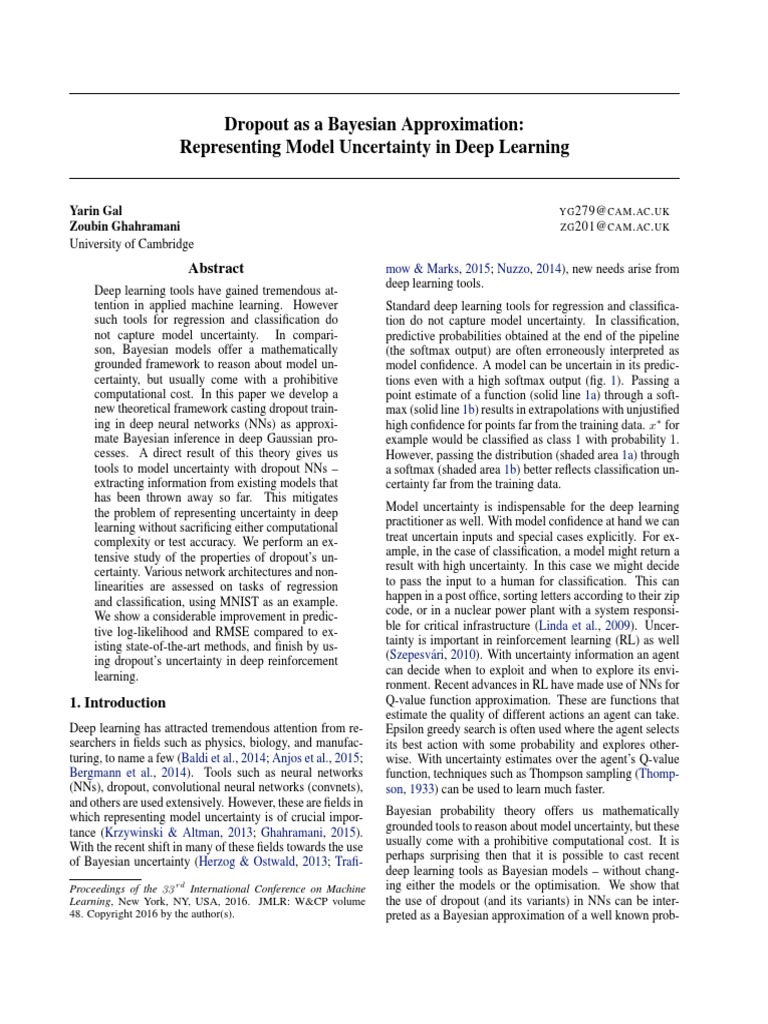 Dropout As A Bayesian Approximation | PDF | Deep Learning | Artificial Neural Network