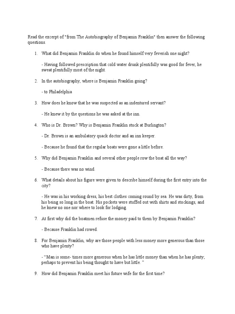 Q&A - From The Autobiography of Benjamin Franklin | PDF
