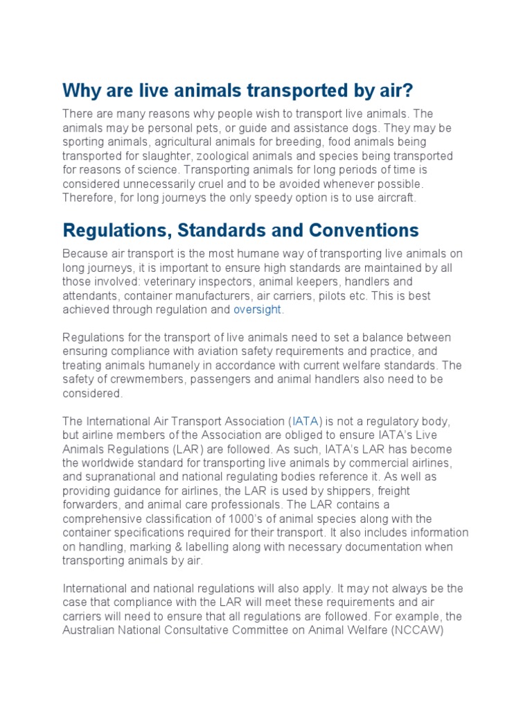 Air Transport of Live Animals: Guidelines | PDF | Animal Welfare ...