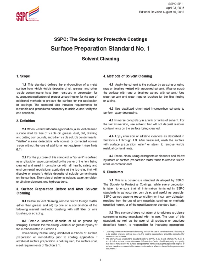 Surface Preparation Standard No. 1: SSPC: The Society For Protective ...