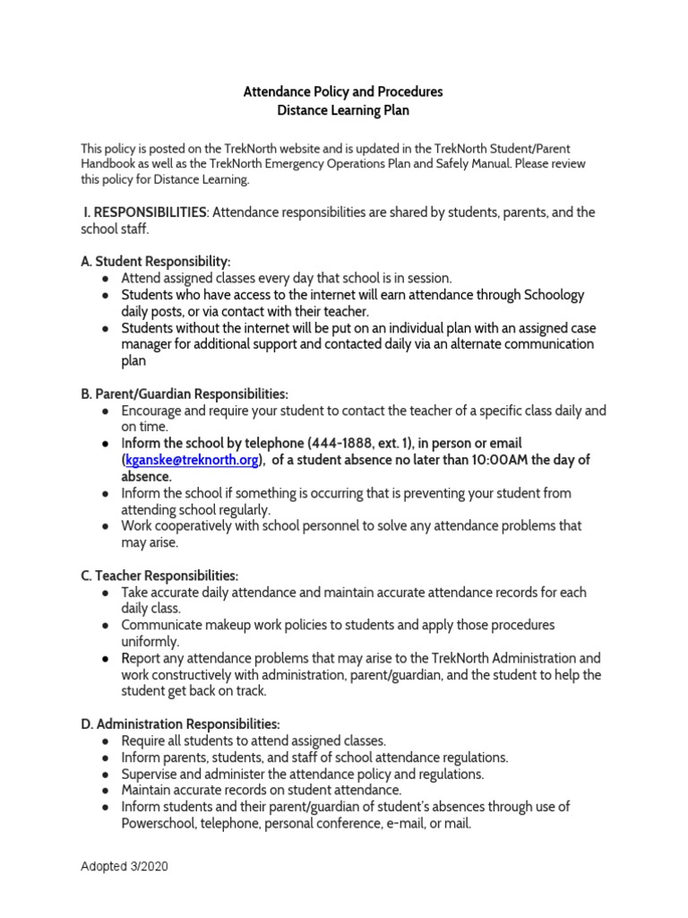 TrekNorth Attendance Policy Overview | PDF | Distance Education | Teachers