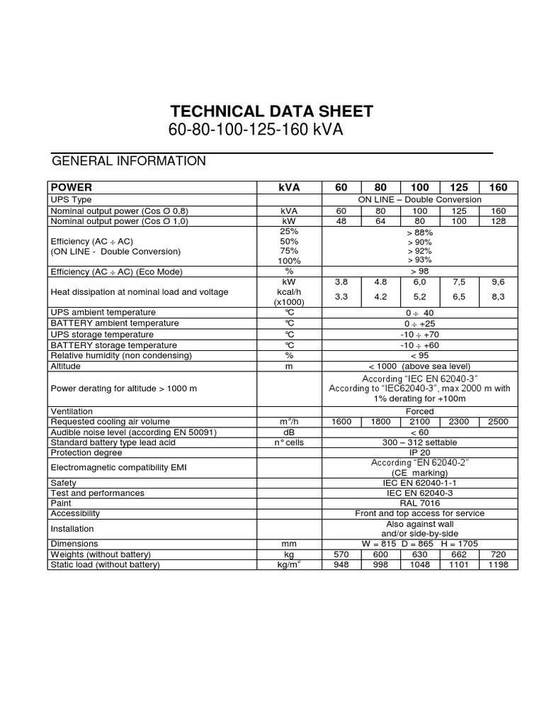 High-Efficiency 60-160 kVA UPS Data Sheet | PDF | Power Inverter ...