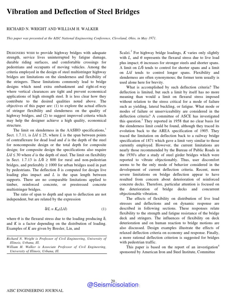 Vibration and Deflection of Steel Bridges Impacts Design Criteria | PDF ...