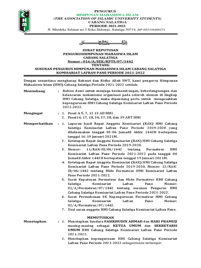 Susunan Pengurus HMI Salatiga 2021-2022 | PDF