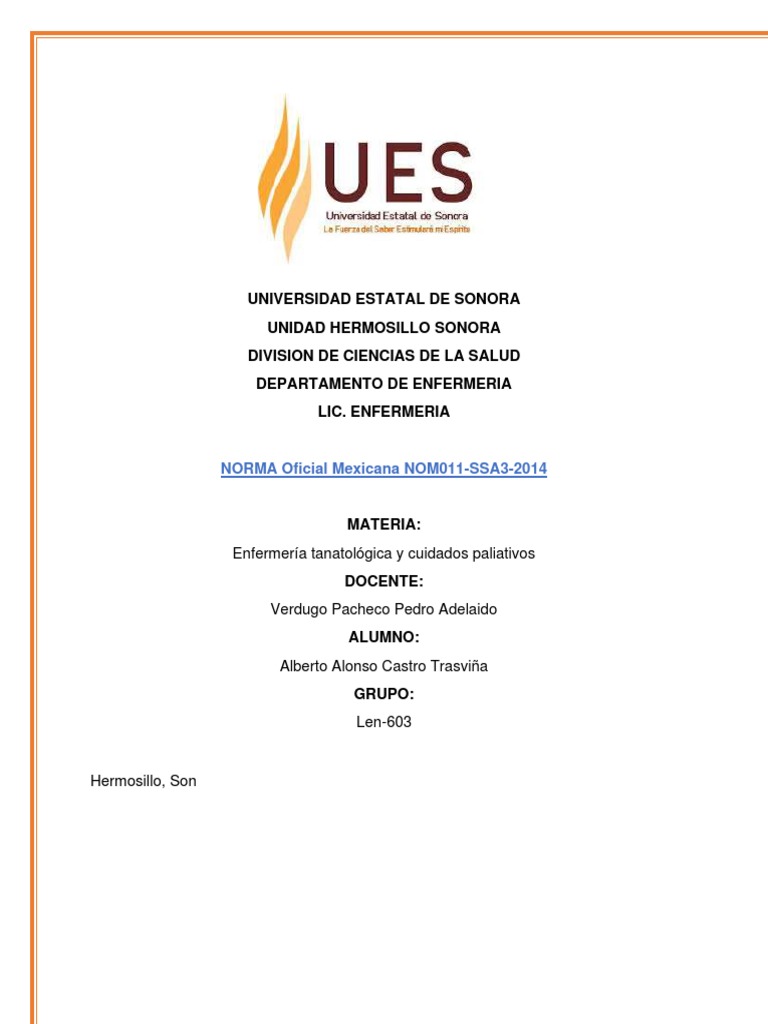 NORMA Oficial Mexicana NOM-011-SSA3-2014 | PDF | Enfermería | Cuidado ...
