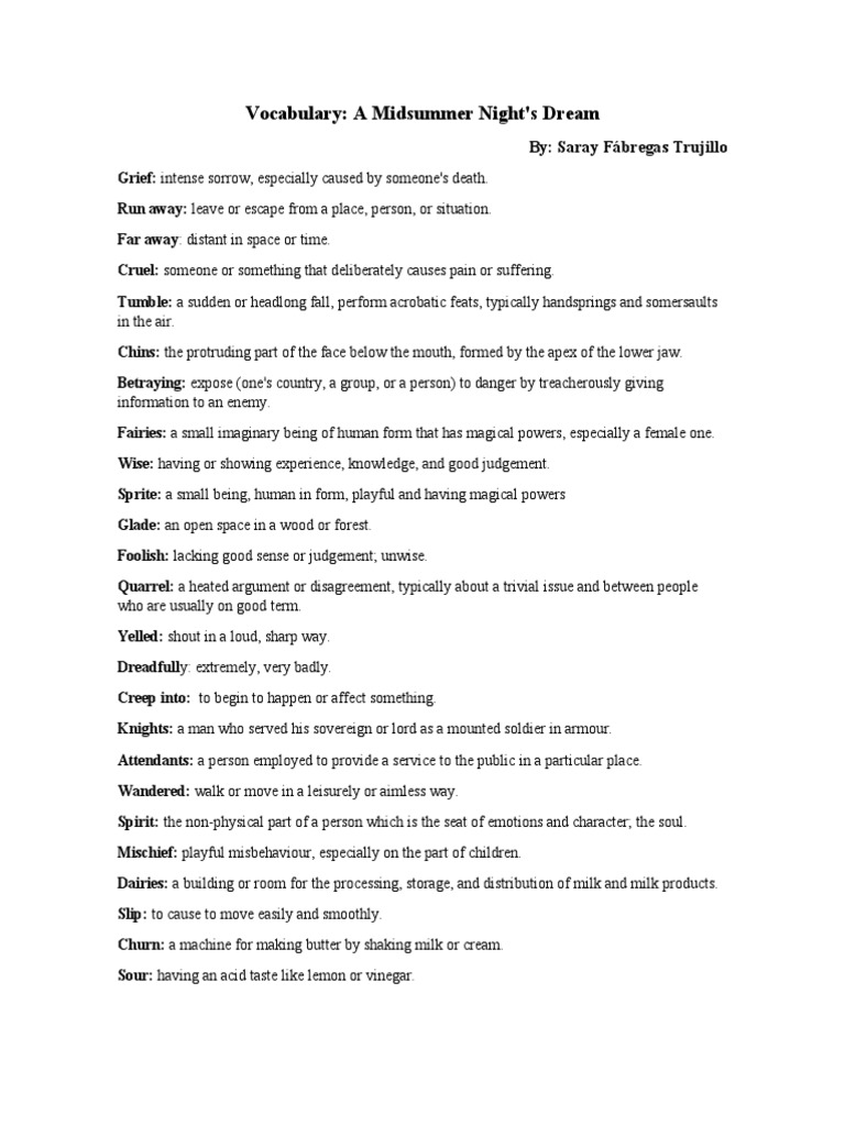 Vocabulary from A Midsummer Night's Dream | PDF | Law | Young Adult