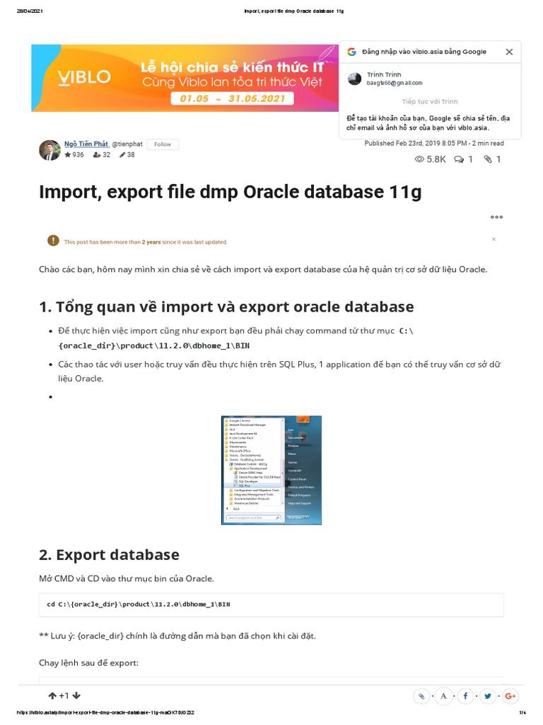 Import, Export File DMP Oracle Database 11g | PDF