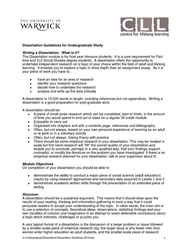 Dissertation Guidelines For Undergraduate Study: Writing A Dissertation ...
