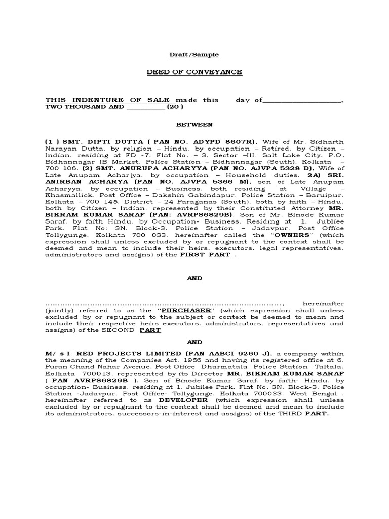 Draft Deed of Conveyance - Flat | PDF | Covenant (Law) | Taxes