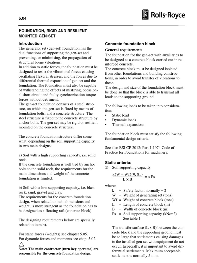 5 - 04 Fundation, Rigid and Resilient Mounted Gen-Set | PDF | Screw ...
