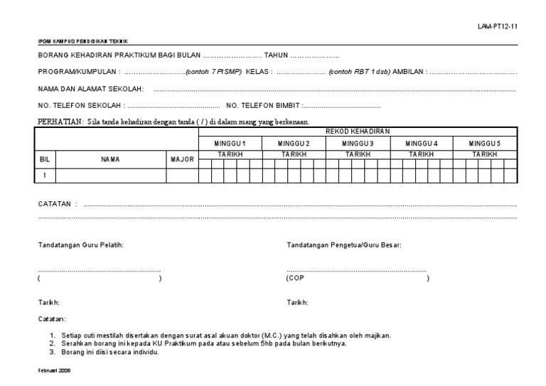 Borang Kehadiran Praktikum IPG | PDF | Karier & Perkembangan