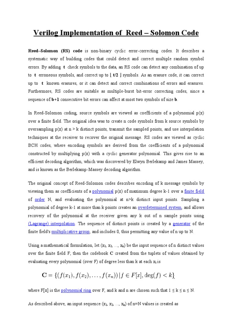 Verilog Implementation of Reed - Solomon Code | Download Free PDF | Field (Mathematics) | Ring ...