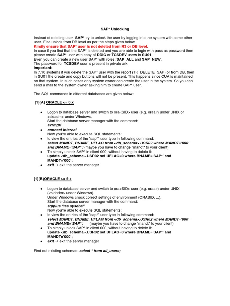 How To Unlock Sap Star | PDF | Microsoft Sql Server | Application Software