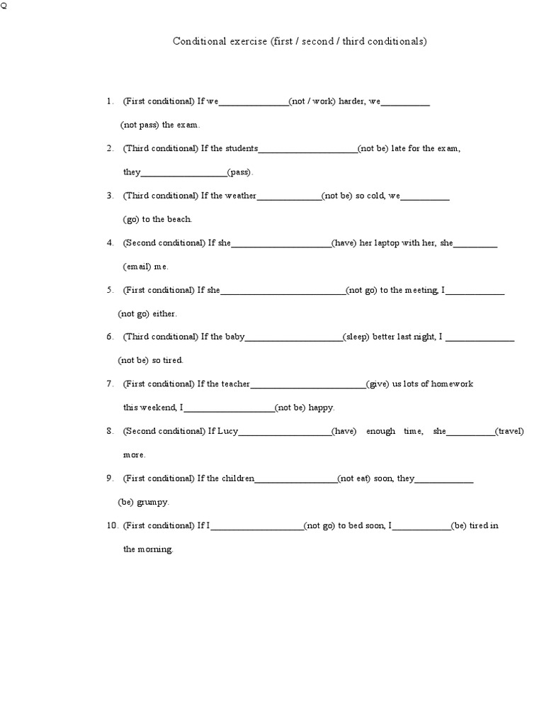 Conditional Exercise (First Second Third Conditionals | PDF
