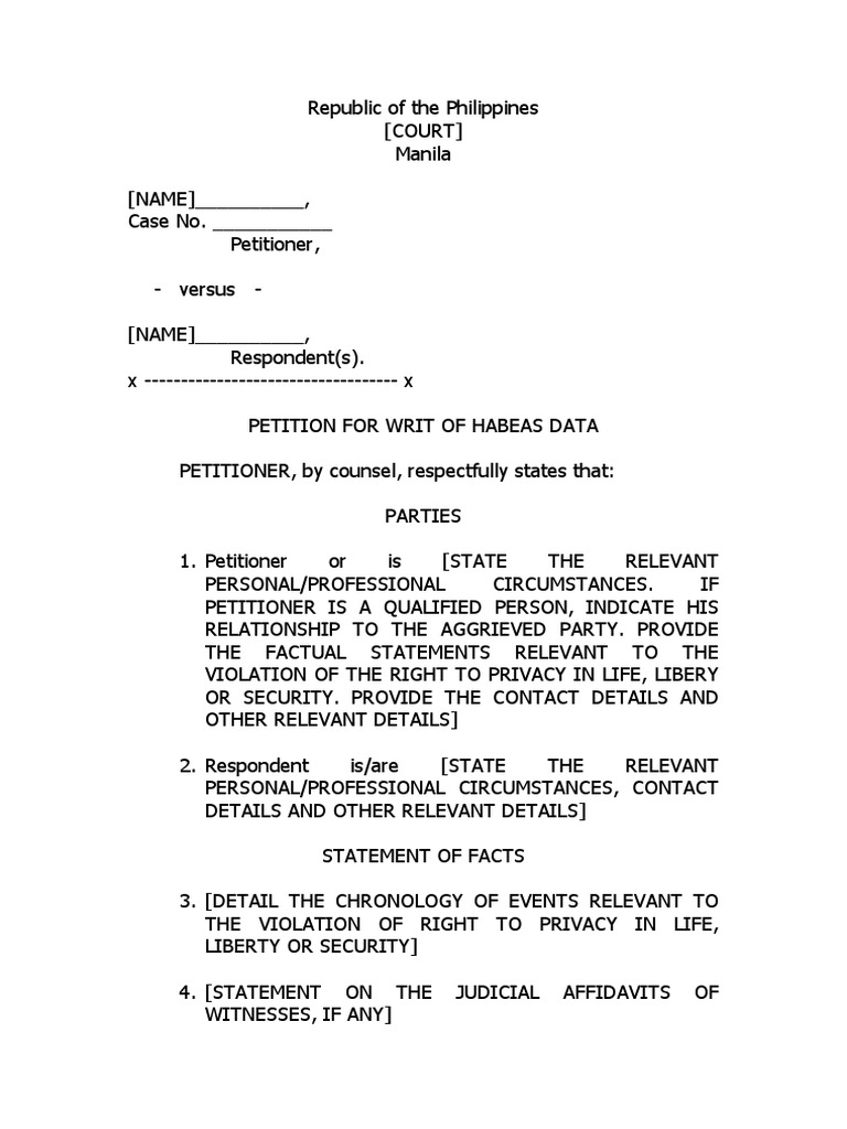 Petition For Writ of Habeas Data 1 | PDF