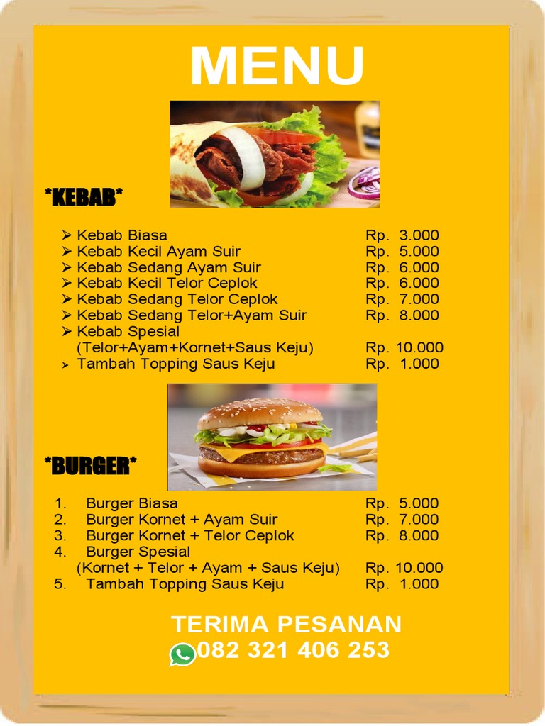 MENU KEBAB Dan BURGER | PDF