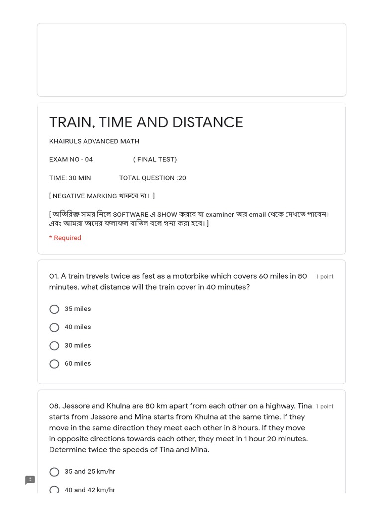 Train, Time and Distance | PDF | Speed | Sports