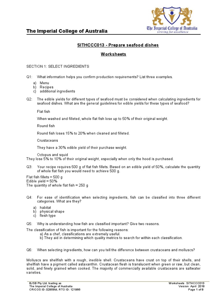 Seafood Prep Guide for Chefs | PDF | Seafood | Baking