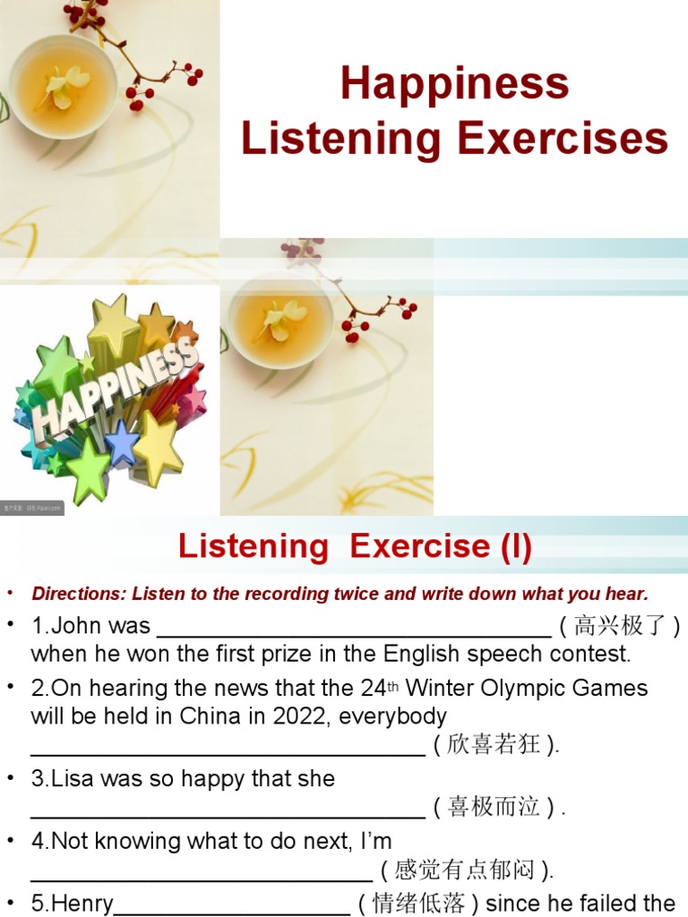 B3U3 Happiness Listening Exercise+scripts+keys | PDF | Optimism | Pessimism