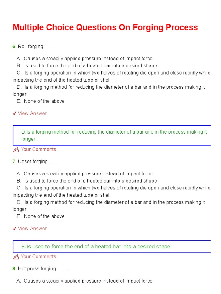 Multiple Choice Questions (MCQ) On Forging Process - MechanicalTutorial ...