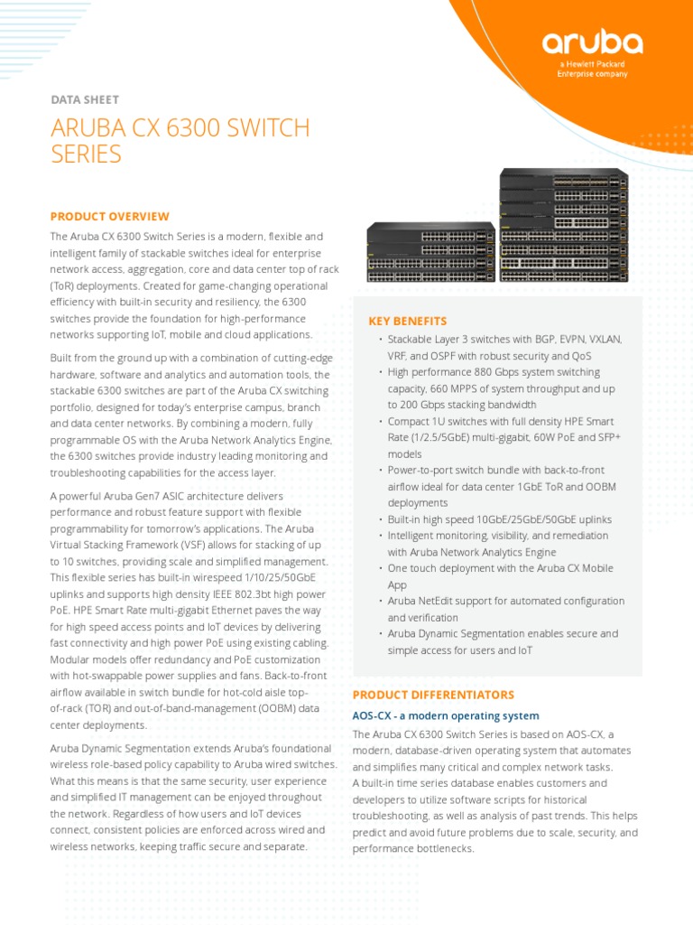 Aruba CX 6300 Switch Series: Data Sheet | PDF | Ip Address | I Pv6