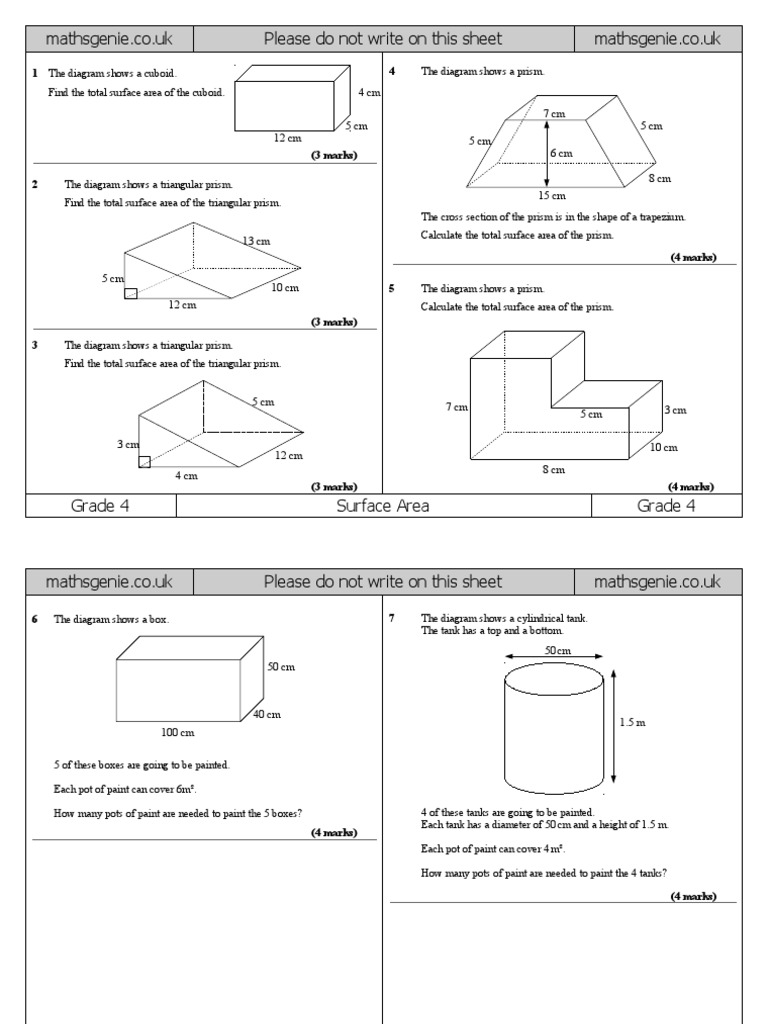 Mathsgenie - Co.uk Mathsgenie - Co.uk Please Do Not Write On This Sheet ...